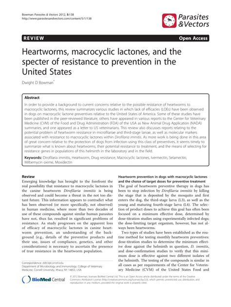 Pdf Heartworms Macrocyclic Lactones And The Specter Of Resistance