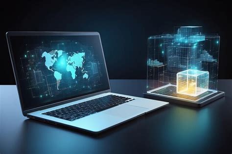 Hologram Of Virtual Blocks Blockchain Technology With Analytical