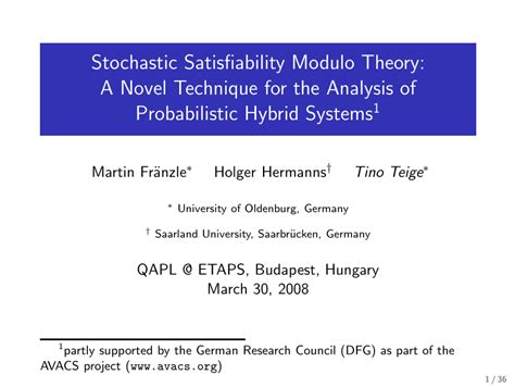 Pdf Stochastic Satisfiability Modulo Theory A Novel Technique For