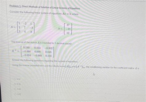 Solved Problem Direct Methods Of Solution Of Linear Chegg