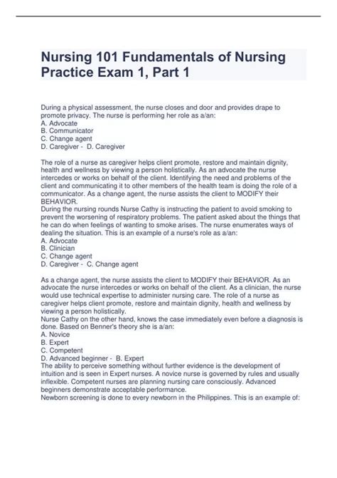 Nursing 101 Fundamentals Of Nursing Practice Exam 1 Part 1 Nursing 101 Fundamentals Stuvia Us