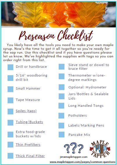 Maple Tapping Preseason Checklist Maple Tapper Blog