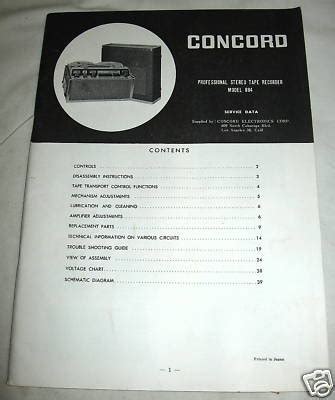 Concord Service Manual 884 Reel To Reel Tape Recorder 106321314