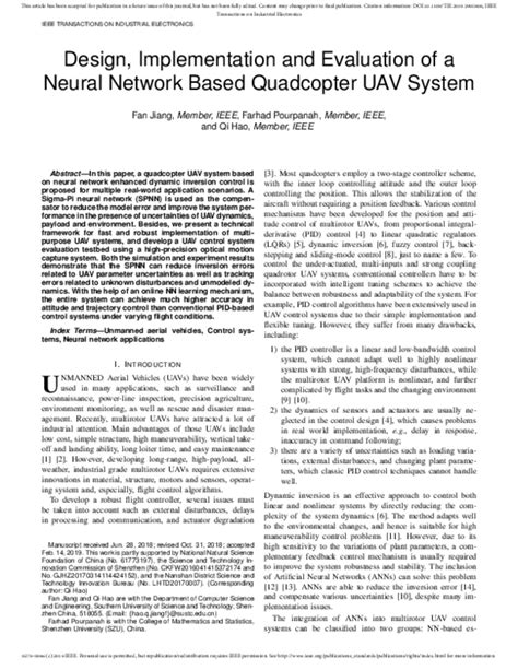 Pdf Design Implementation And Evaluation Of A Neural Network Based Quadcopter Uav System