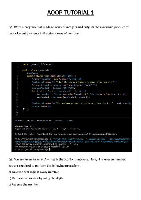 aoop tutorial 1 good aoop tutorial 1 q1 write a program that reads an array of integers and