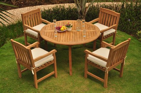 Teak Dining Set 4 Seater 5 Pc 52 Round Table And 4 Devon Captainarm