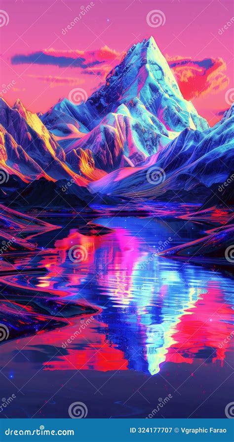 Majestic Snow Capped Mountain Reflecting In Vibrant Neon Lake During