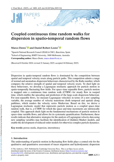 Pdf Coupled Continuous Time Random Walks For Dispersion In Spatio