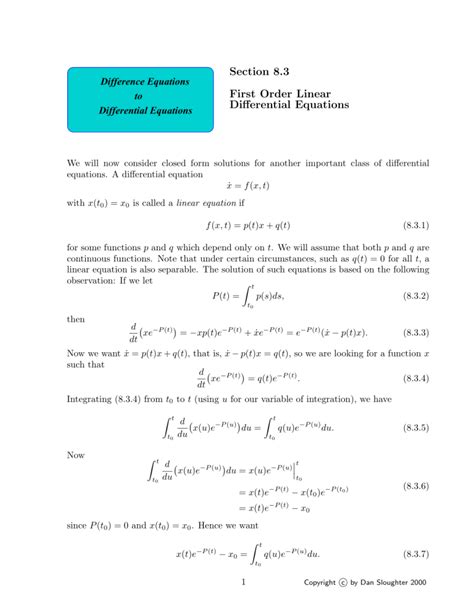 Section 8 3 First Order Linear Differential Equations