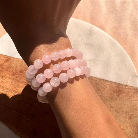 Rose Quartz Bracelet Pink Beaded Bracelet Strength Bracelet