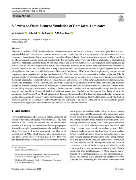Pdf A Review On Finite Element Simulation Of Fibre Metal Laminates