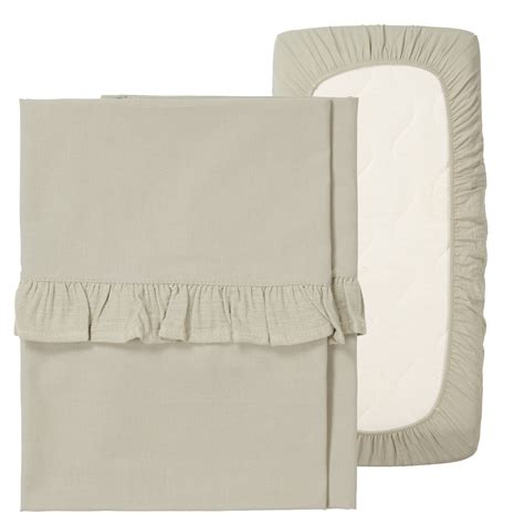 Bassinet Sheet And Fitted Sheet Ruffle Combi Pack Sage