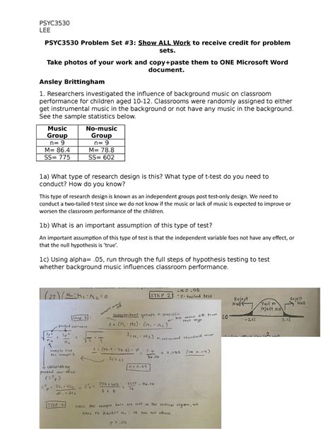 Problem Set3 Ab PSYC LEE PSYC3530 Problem Set 3 Show ALL Work To Receive Credit For Problem