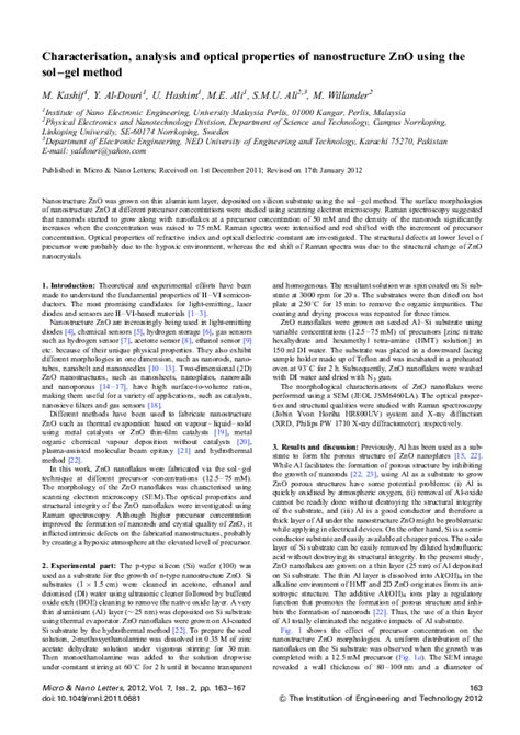 Pdf Characterisation Analysis And Optical Properties Of Nanostructure Zno Using The Sol Gel