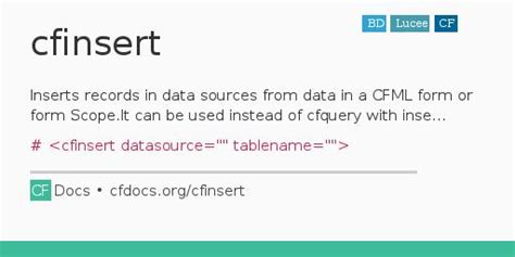 Cfinsert Code Examples And Cfml Documentation
