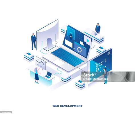 Pengembangan Web Frontend Dan Backend Pemrograman Halaman Arahan Isometrik Pengkodean Konsep