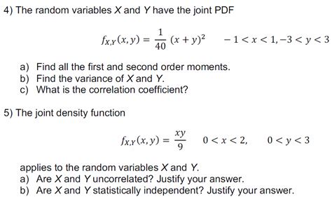 Solved 1 Two Random Variables X And Y Have The Following