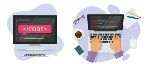 Code Programmeren Op Een Computer Laptop Scherm Vector Icoon Platte