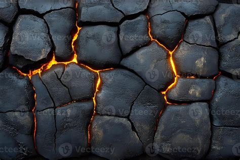 Glowing Lava Cracks In Volcanic Rock Texture For Nature And Geology
