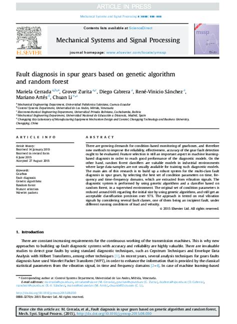 Pdf Fault Diagnosis In Spur Gears Based On Genetic Algorithm And Random Forest