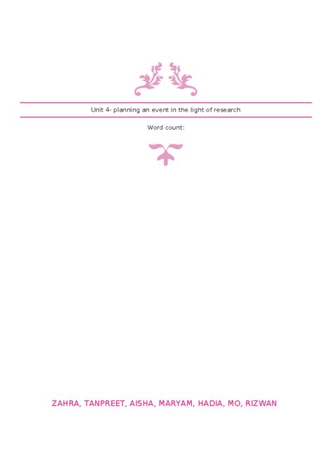 Unit 4 Assignment 2 Unit 4 Planning An Event In The Light Of