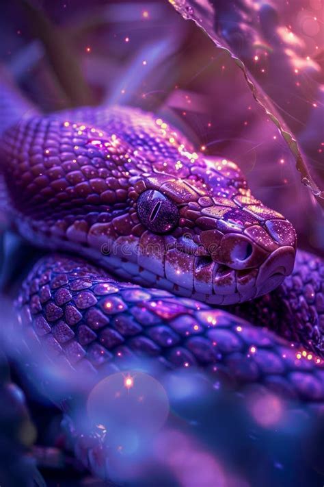 Mystical Violet Python Amid Sparkling Dewdrops Exotic Snake With