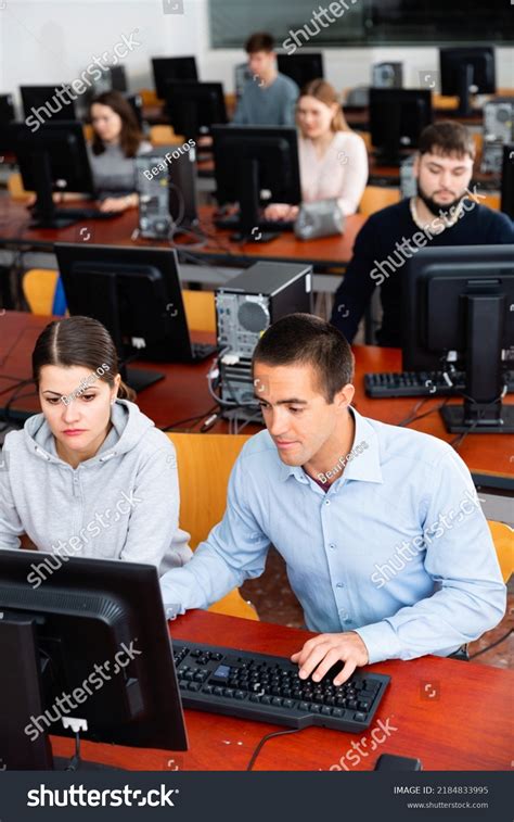 Computer Science Diligent Teacher Supervises Execution Stock Photo Shutterstock