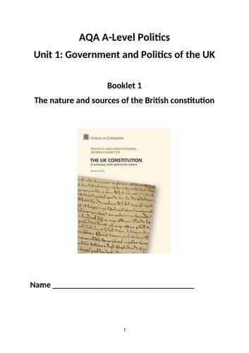 Uk Politics Uk Constitution Workbook Teaching Resources