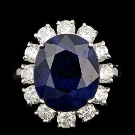 14k White Gold 917ct Sapphire And 186ct Diamond Ring Auction