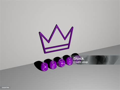 개념 의미와 슬라이드 쇼 프리젠 테이션을위해 거울 바닥에 금속 입방 문자로 정렬 된 벽과 텍스트에 아이콘크라운의 3d 표현 일러스트 및 배경 0명에 대한 스톡 사진 및 기타