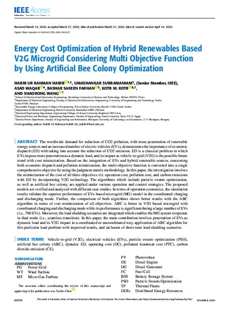 Pdf Energy Cost Optimization Of Hybrid Renewables Based V2g Microgrid Considering Multi