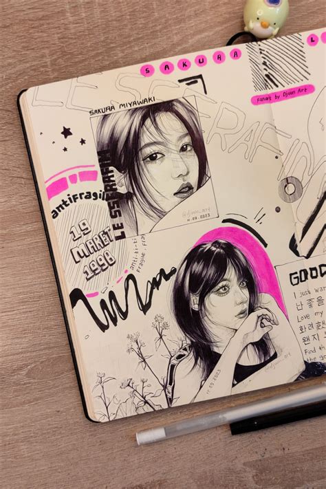 Sakura Miyawaki Fanart By Djuun Art Sketchbook Spread Pen Drawing