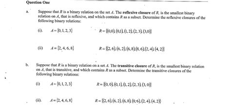 question one a suppose that r is a binary relation on the set a the