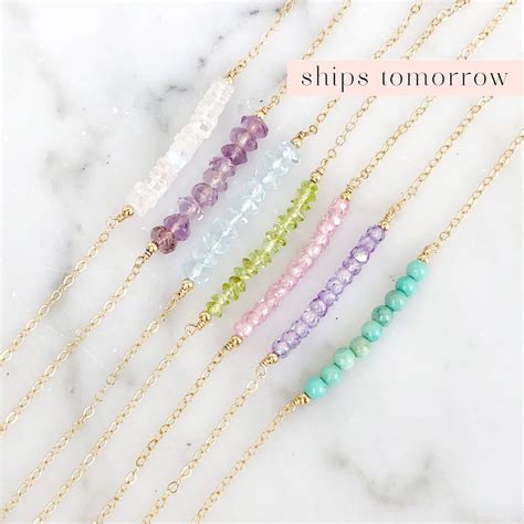 Bead Bar Bracelet Gemstone Bar Bracelet Simple Birthstone Bracelet