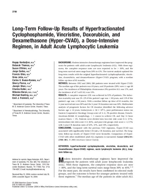 Pdf Long Term Follow Up Results Of Hyperfractionated Cyclophosphamide Vincristine