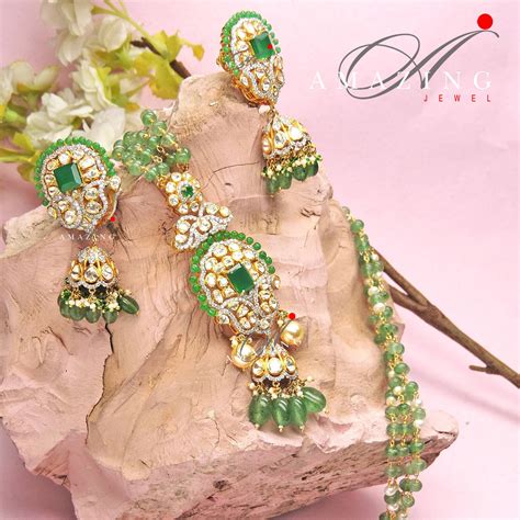 Silver Moissanite Polki Pendant Set Polki Jewellery Wedding Jewellery