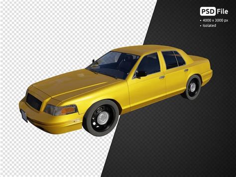 Желтый легковой автомобиль вид спереди сбоку изолированный 3d рендеринг Премиум Psd