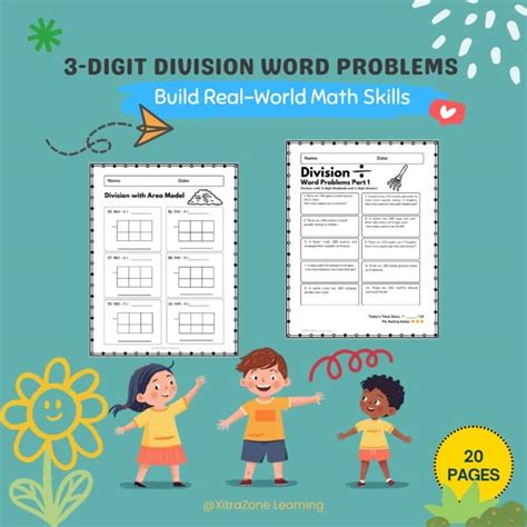 3 Digit Division Word Problems Worksheets Math Practice Grades 35