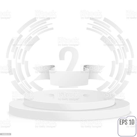 우승자 흰색 리본으로 두 번째 배경 흰색에 고립 된 둥근 받침대에 테크노 양식올리브 가지 종이 개념 포스터 또는 브로셔 템플릿 벡터 그림입니다 0명에 대한 스톡 벡터 아트