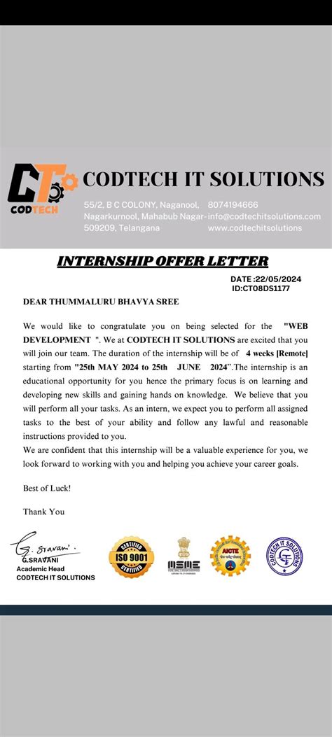 bhavya sree on linkedin internship