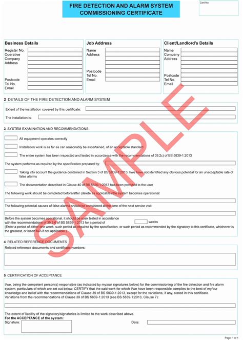 Alarm Certificate For Insurance Template Free