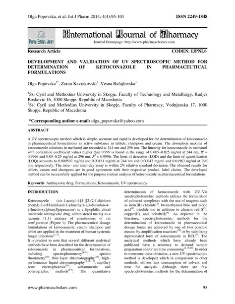 Pdf Development And Validation Of Uv Spectroscopic Method For