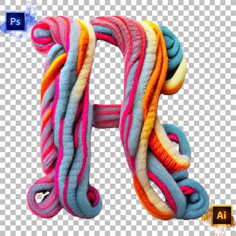 세련된 알파벳 문자 A부터 Z까지 양모 원사 펠트 레드 핑크 오렌지 옐로우 문자 디자인 R 프리미엄 Psd 파일