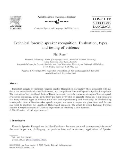 Pdf Technical Forensic Speaker Recognition Evaluation Types And