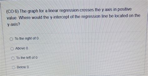 solved co 6 the graph for a linear regression crosses the y axis in positive value where