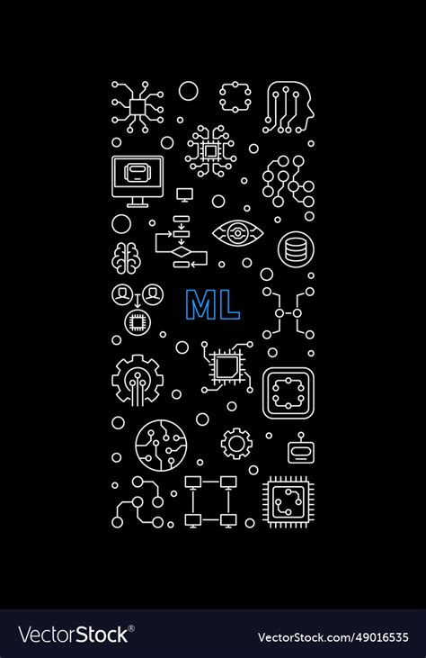 Ml Machine Learning Technology Concept Thin Vector Image