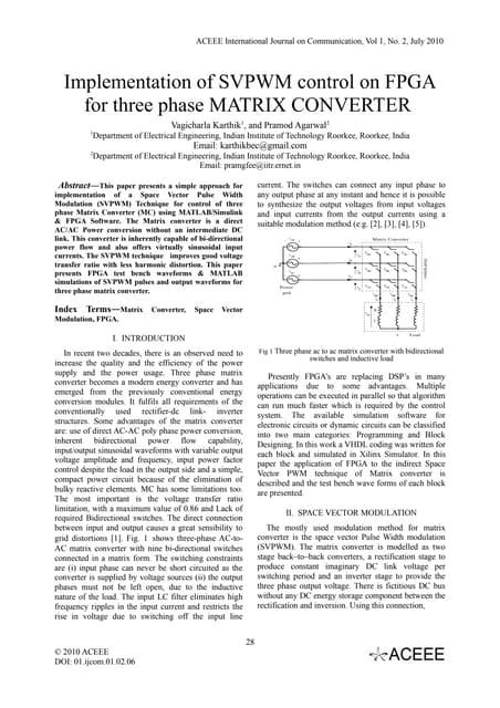 Implementation Of Svpwm Control On Fpga For Three Phase Matrix