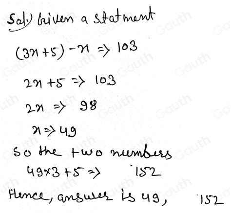 Solved 1 A Number Is Five More Than Three Times Another Number If The Difference Between The