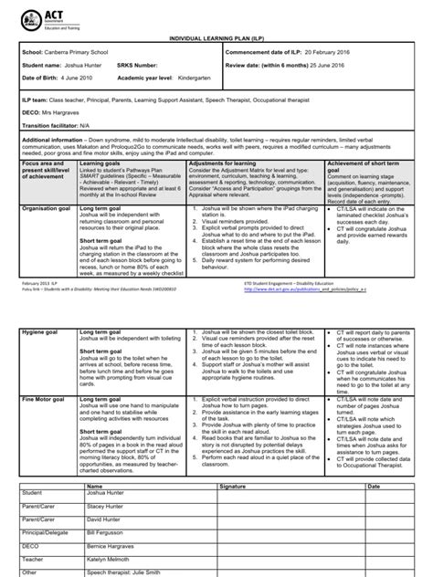 Individual Learning Plan Learning Cognition