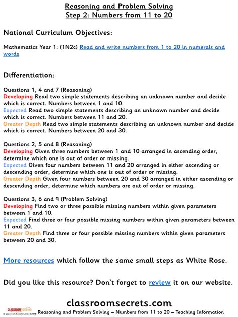 Numbers 11 20 Problem Solving 156933078 Pdf